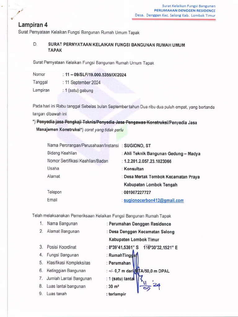 Surat Pernyataan Kelayakan Fungsi Bangunan Rumah Umum Tapak | PDF