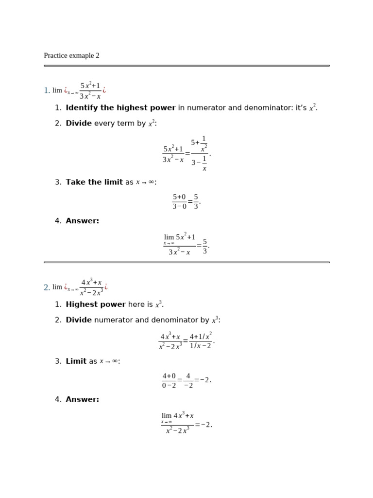 Limit Calculation by Highest Power | PDF