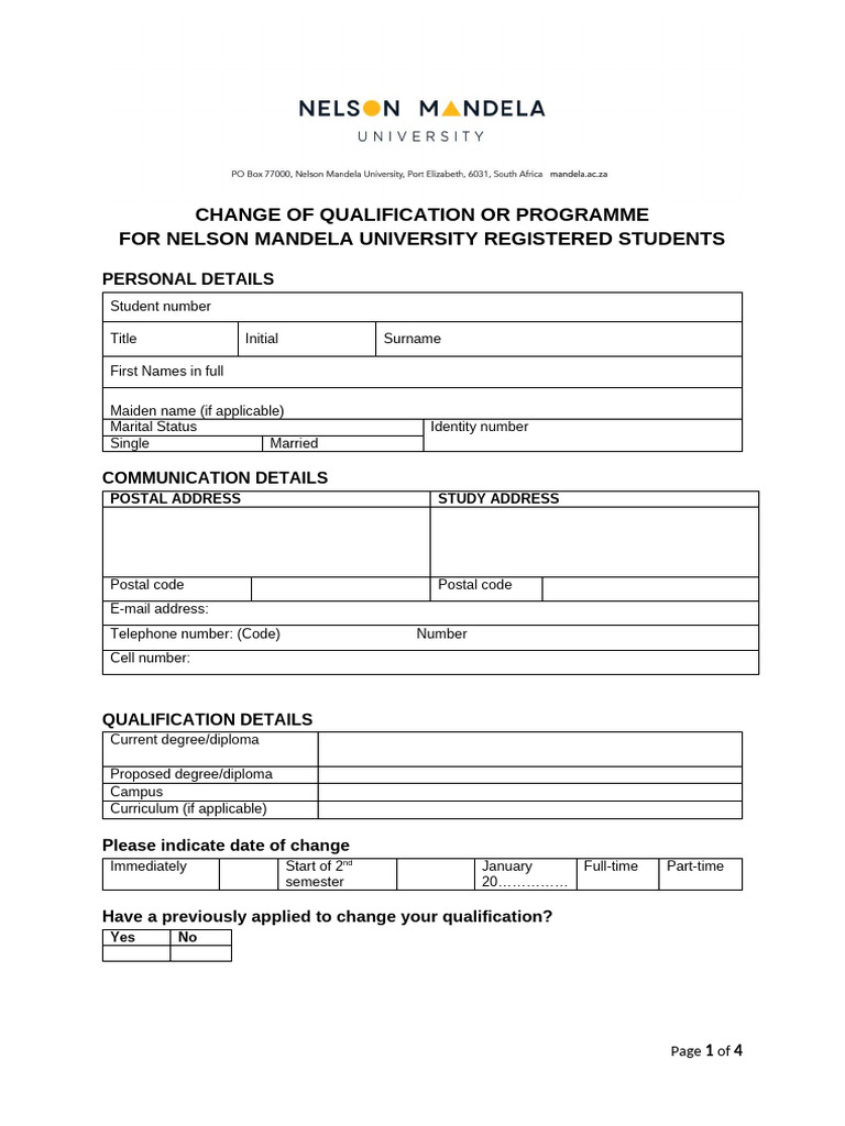 Change of Qualification For Registered NMU Students | PDF | Academic ...
