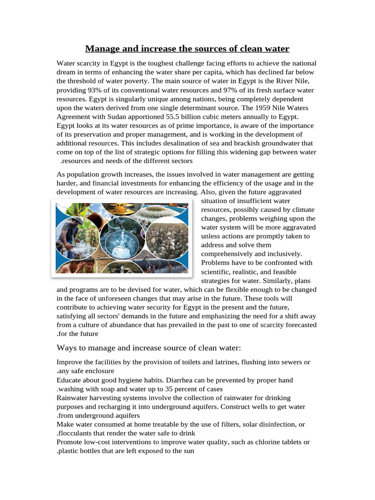 Manage and Increase The Sources of Clean Water | PDF | Water | Drinking ...
