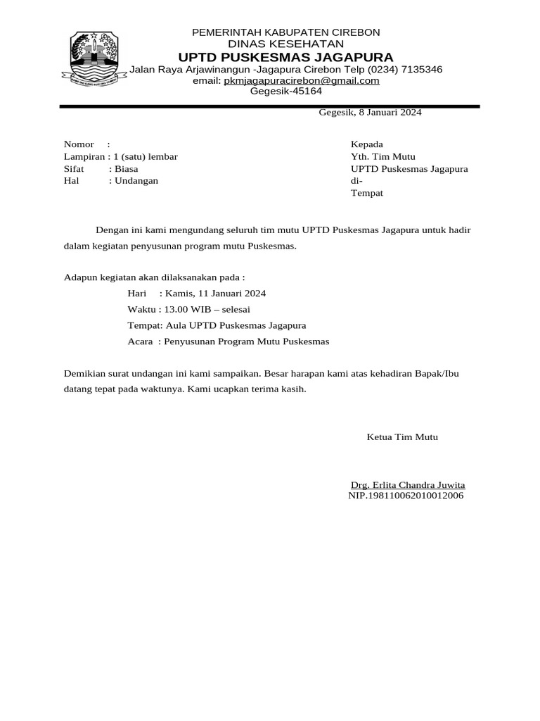 Surat Undangan Mutu | PDF