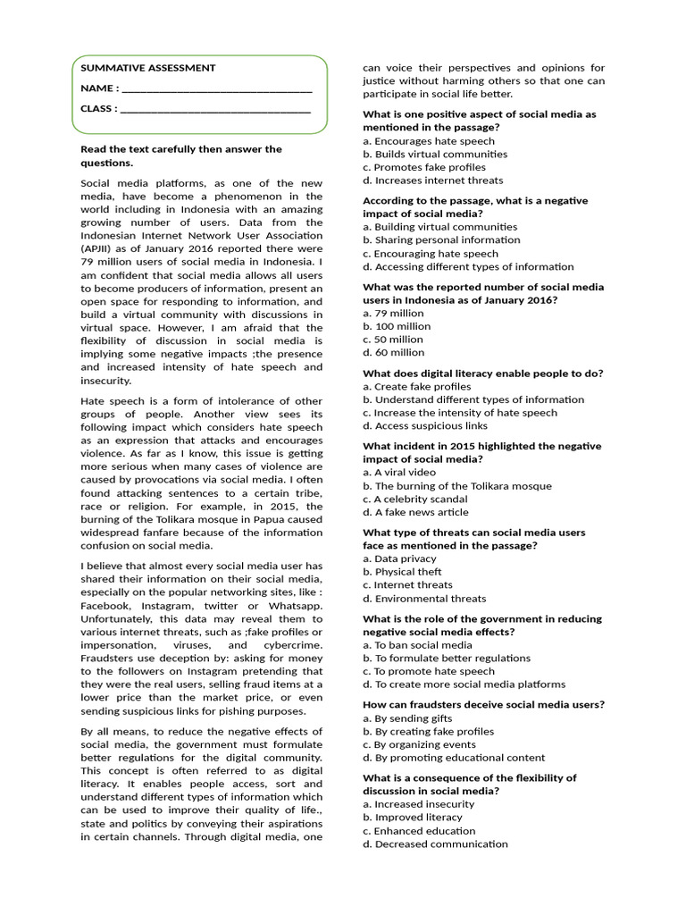 Summative Assessment (Social Media 3) | PDF | Social Media | Popular ...