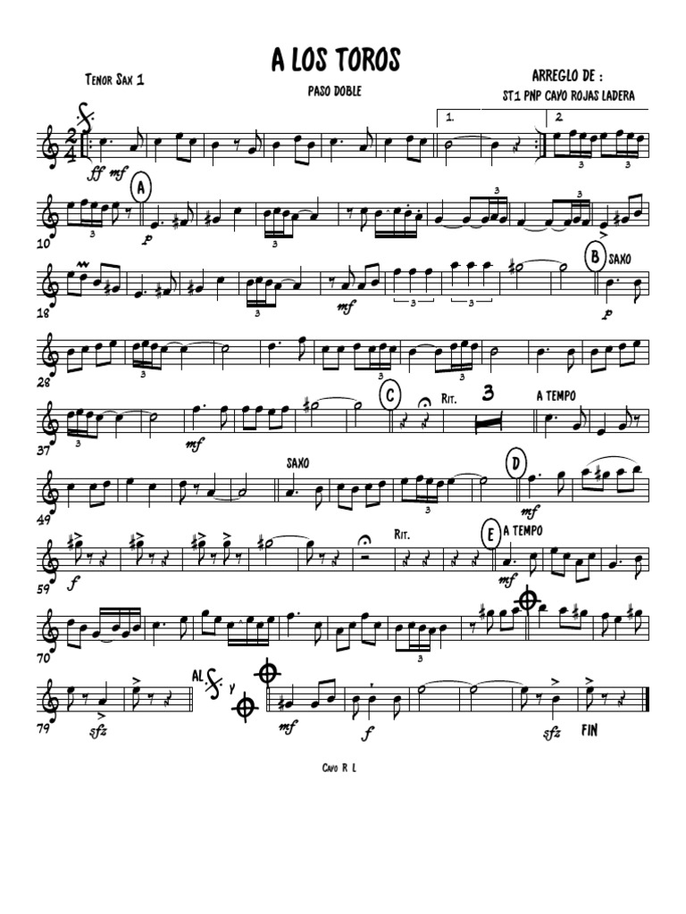 A LOS TOROS - PASO DOBLE - SCORE - Tenor Sax 1 | PDF