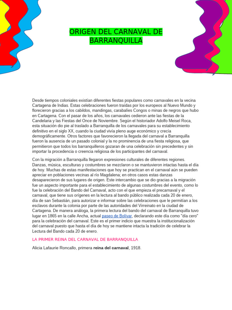 Origen del Carnaval de Barranquilla | PDF