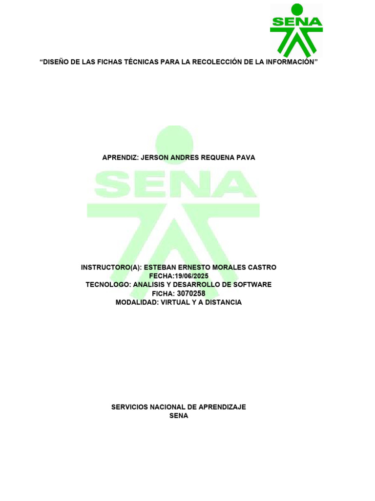 “Diseño de Las Fichas Técnicas Para La Recolección de La Información ...