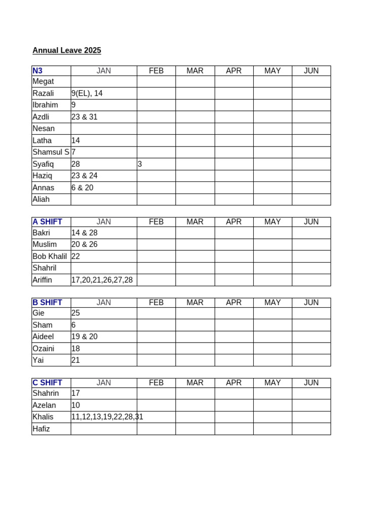 Annual Leave Schedule 2025 | PDF