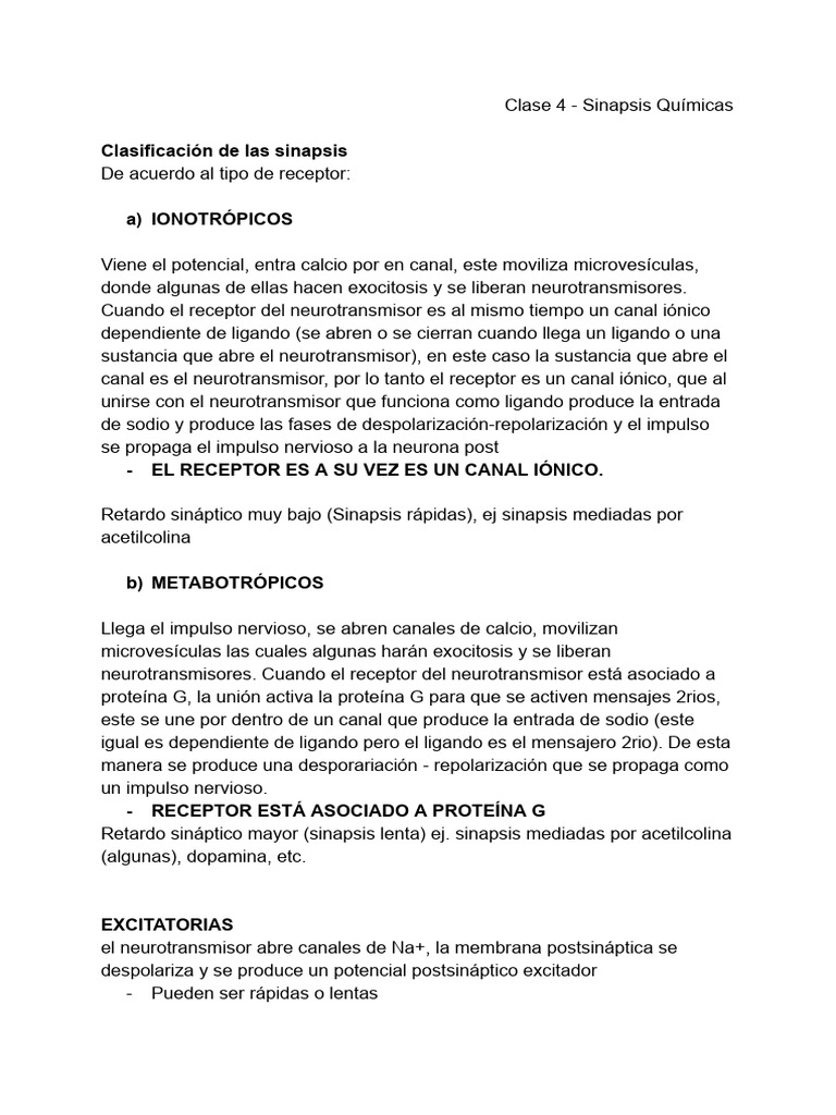 Sinapsis Químicas: Tipos y Funciones | PDF | Sinapsis | Sistema nervioso
