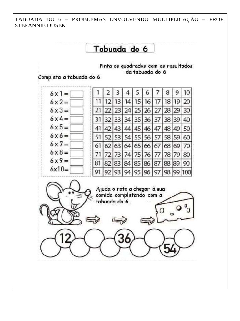 Tabuada Do 6 - Problemas Envolvendo Multiplicação | PDF