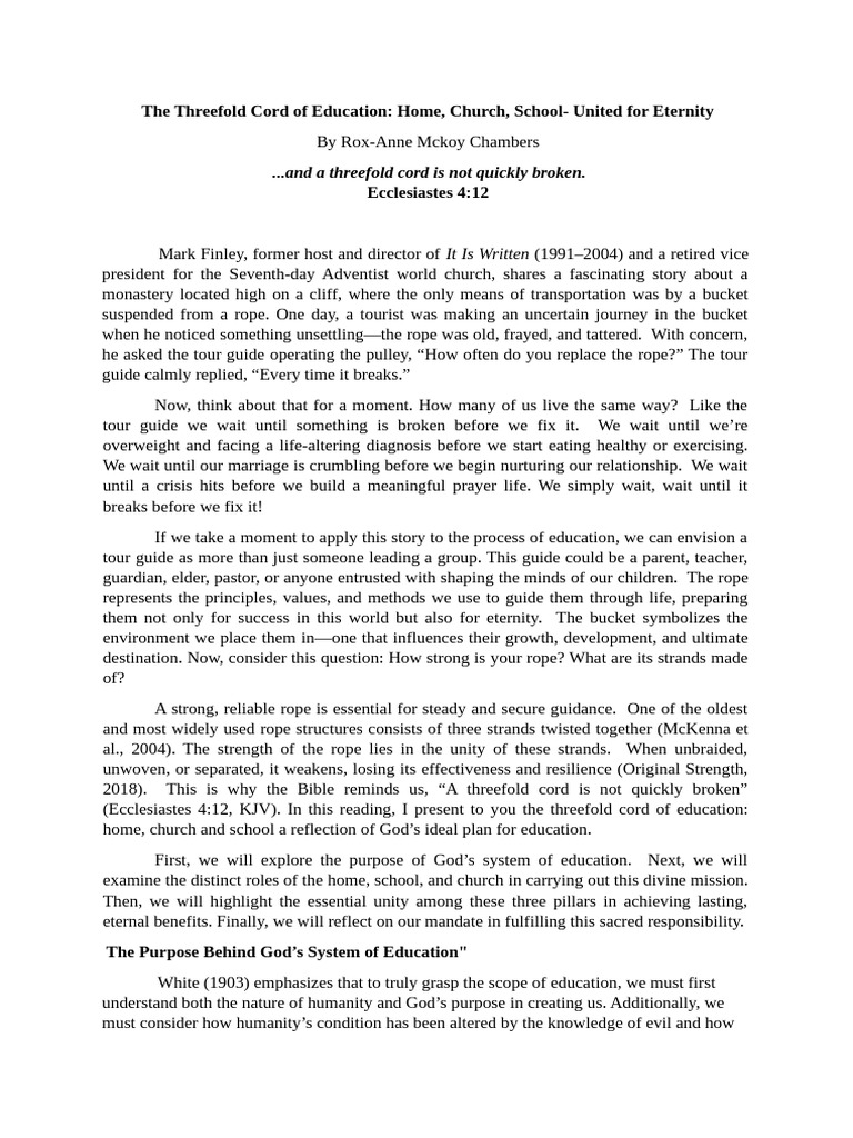 Threefold Cord of Education Explained | PDF | Adam | Jesus