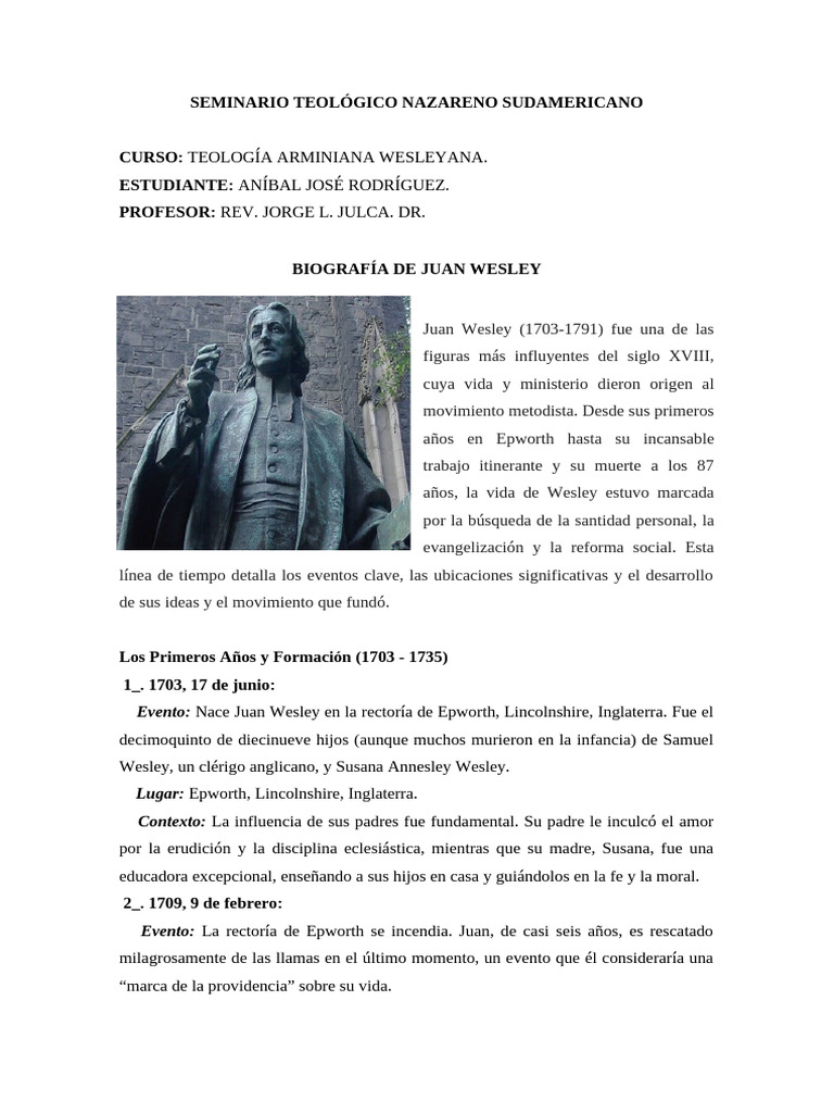 Biografía de Juan Wesley: Fundador del Metodismo | PDF | metodismo ...