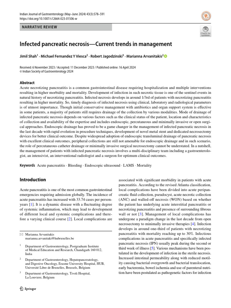 Infected Pancreatic Necrosis-Current Trends in Management | PDF | Stent ...