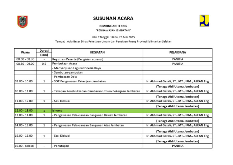 Susunan Acara BIMTEK Jembatan | PDF