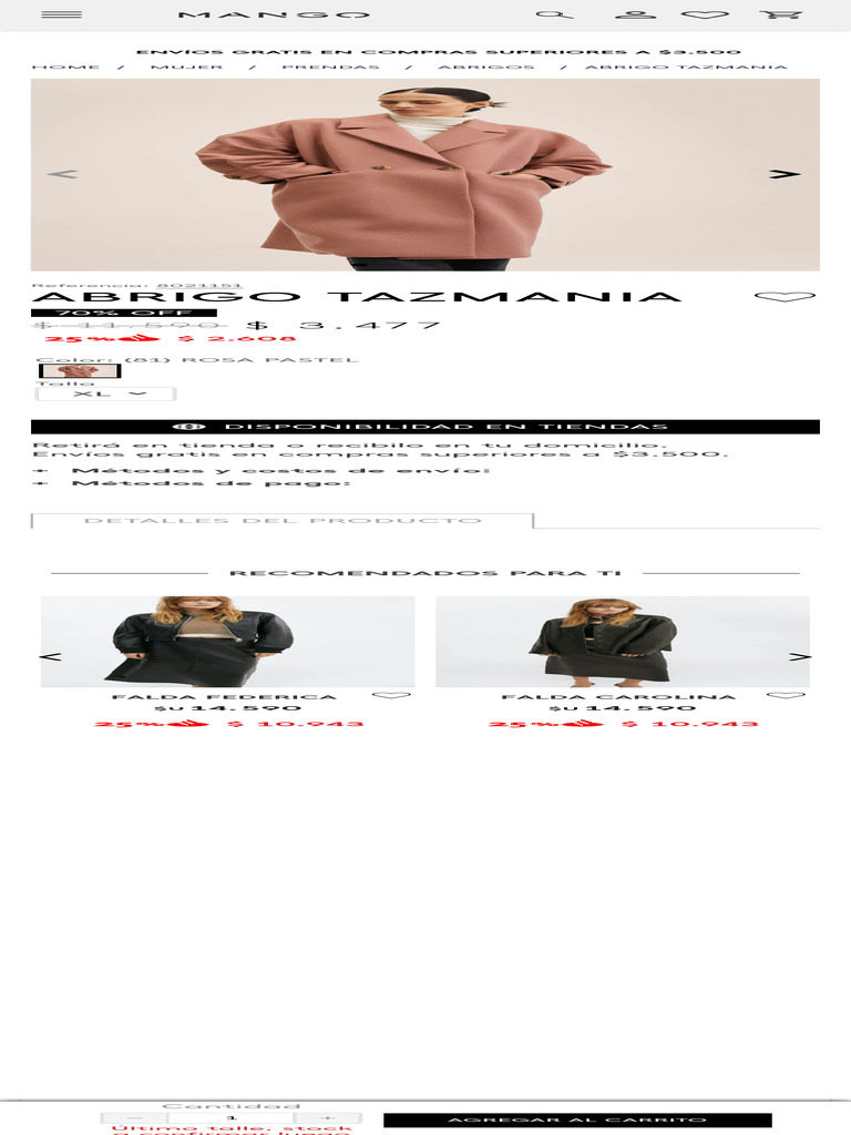 Abrigo Mango Modelo Tazmania Código 8021151 - M | PDF