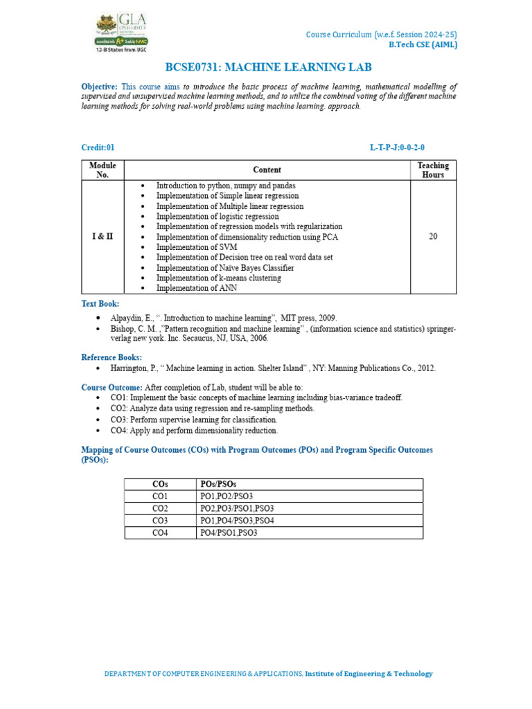 Bcse0731 - Machine Learning Lab | PDF | Machine Learning | Statistical ...