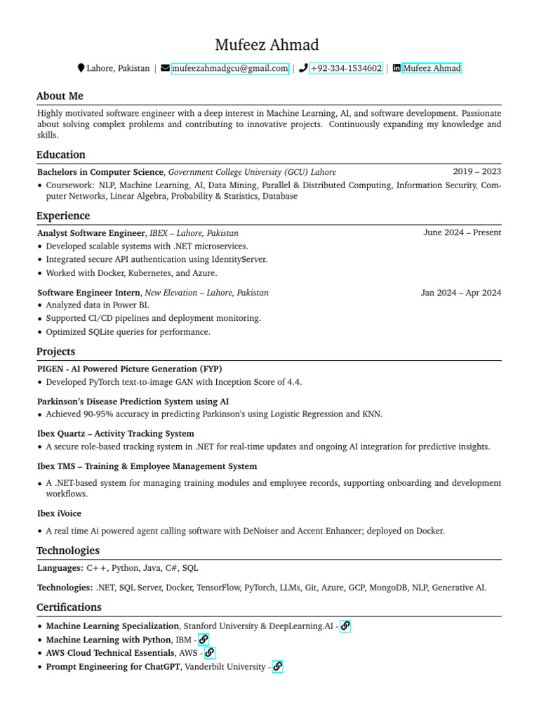 Mufeez Ahmad Resume | PDF
