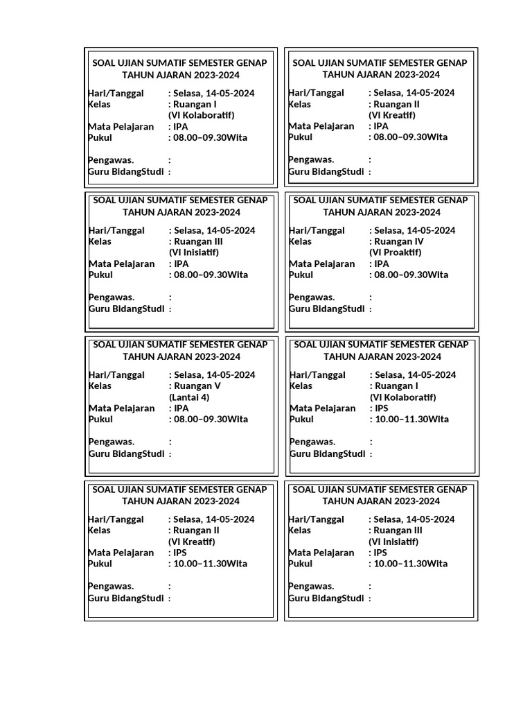 Label Sumatif Semester Genap Kelas VI 2024-2025 | PDF