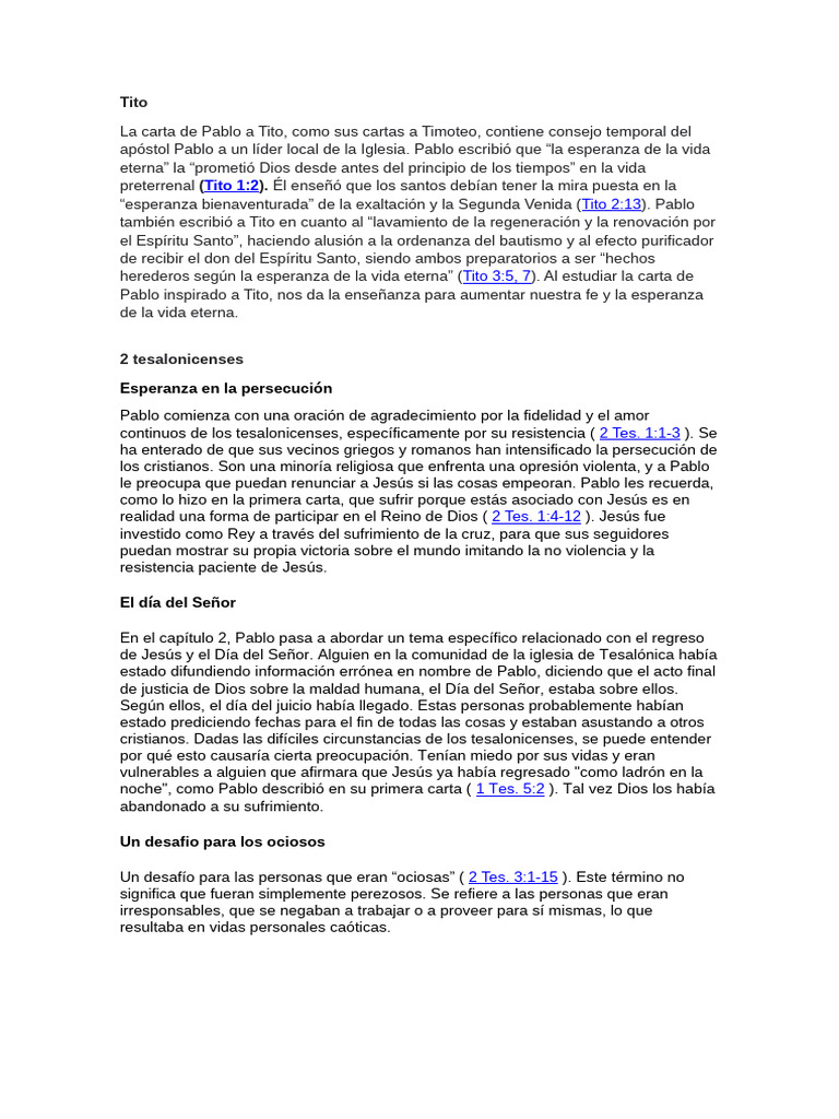 Enseñanzas de Pablo a Tito y Tesalonicenses | PDF | Pablo el apóstol ...