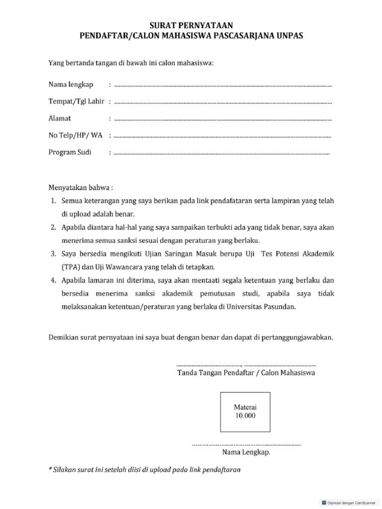 Surat Pernyataan PMB | PDF