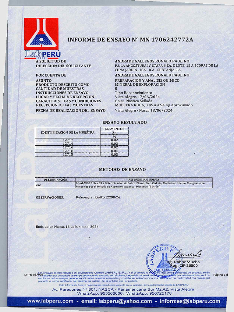 Andrade Gallegos Lab Nazca - Resultados ZN | PDF