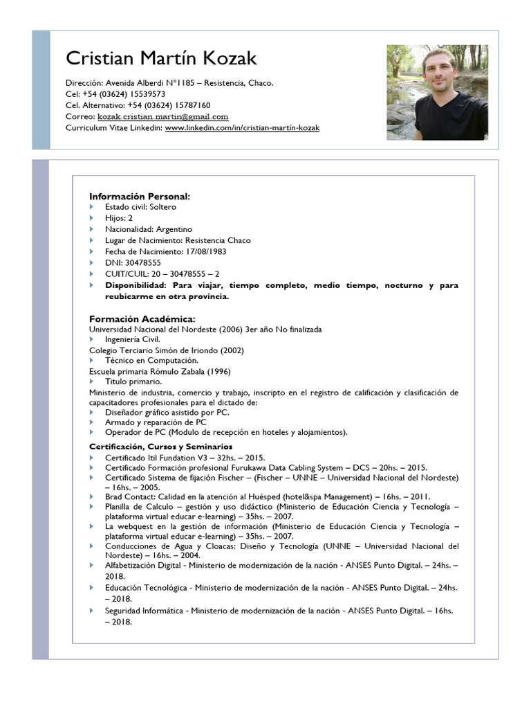 Curriculum Vitae Kozak Cristian | PDF | Hardware de la computadora | Software