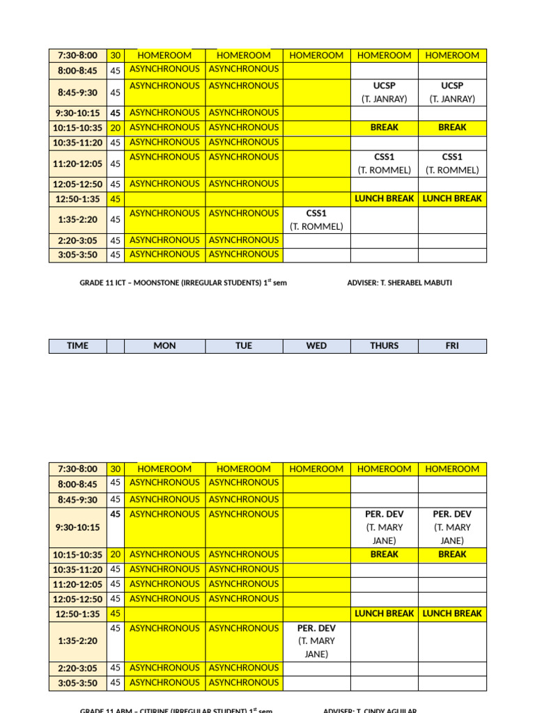 Schedule For Irregular Students | PDF