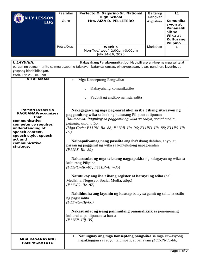 DLL Filipino | PDF