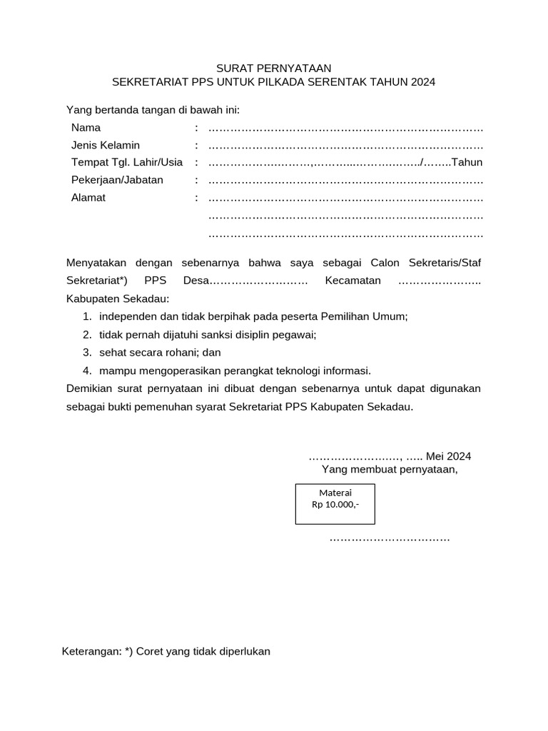 Surat Pernyataan Sekretariat Pps | PDF