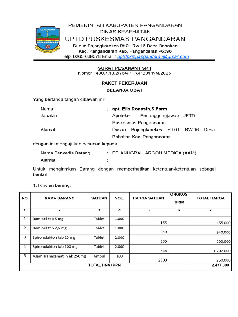 Surat Pesanan Pt. Aam 2 Juli 2025 | PDF