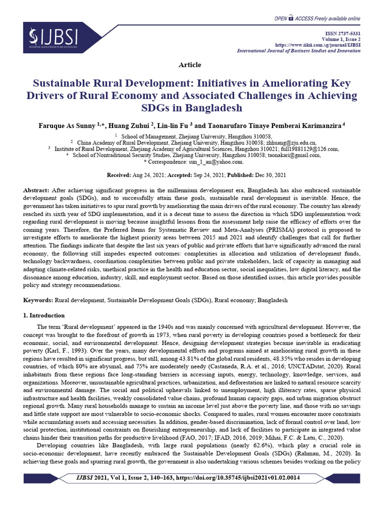 Sustainable Rural Development - Initiatives in Ameliorating Key Drivers of Rural Economy and ...