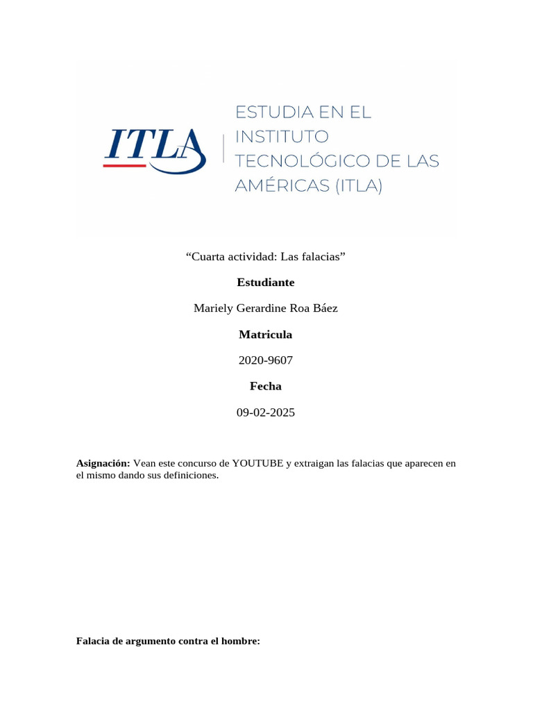 Cuarta Actividad, Las Falacias | PDF | Falacia | Argumento
