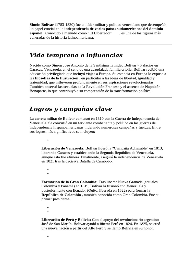 Simón Bolívar: El Libertador de América | PDF | Venezuela