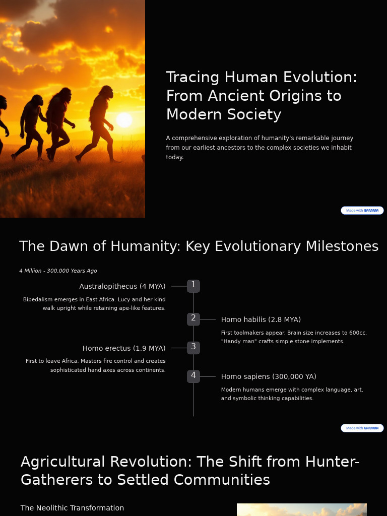 Tracing Human Evolution From Ancient Origins To Modern Society | PDF | Homo | Ancient History