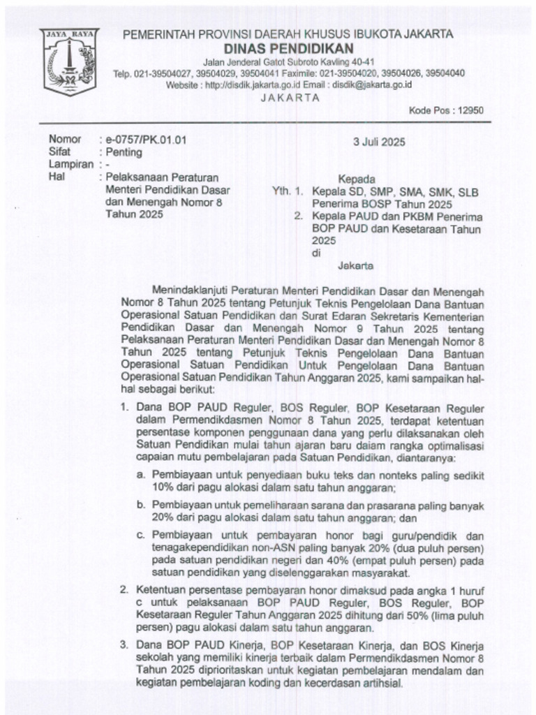 Pelaksanaan Permendikdasmen Nomor 8 Tahun 2025 Stamp | PDF