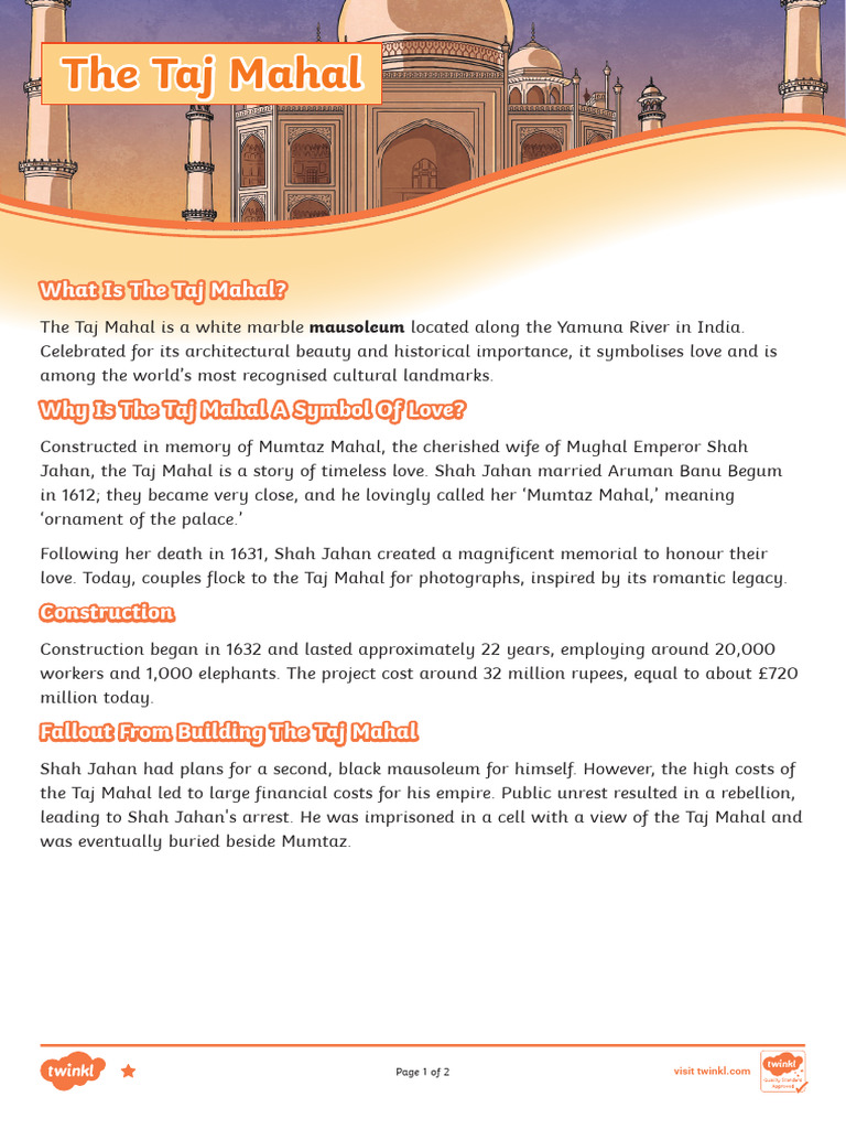 T TP 1727778917 lks2 Taj Mahal Differentiated Reading Comprehension | PDF