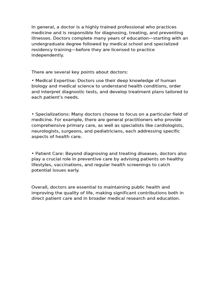 Understanding the Role of Doctors | PDF