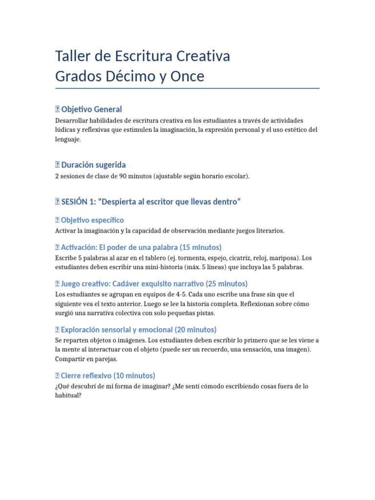 Taller de Escritura Creativa para Jóvenes | PDF | Imaginación | Las ...