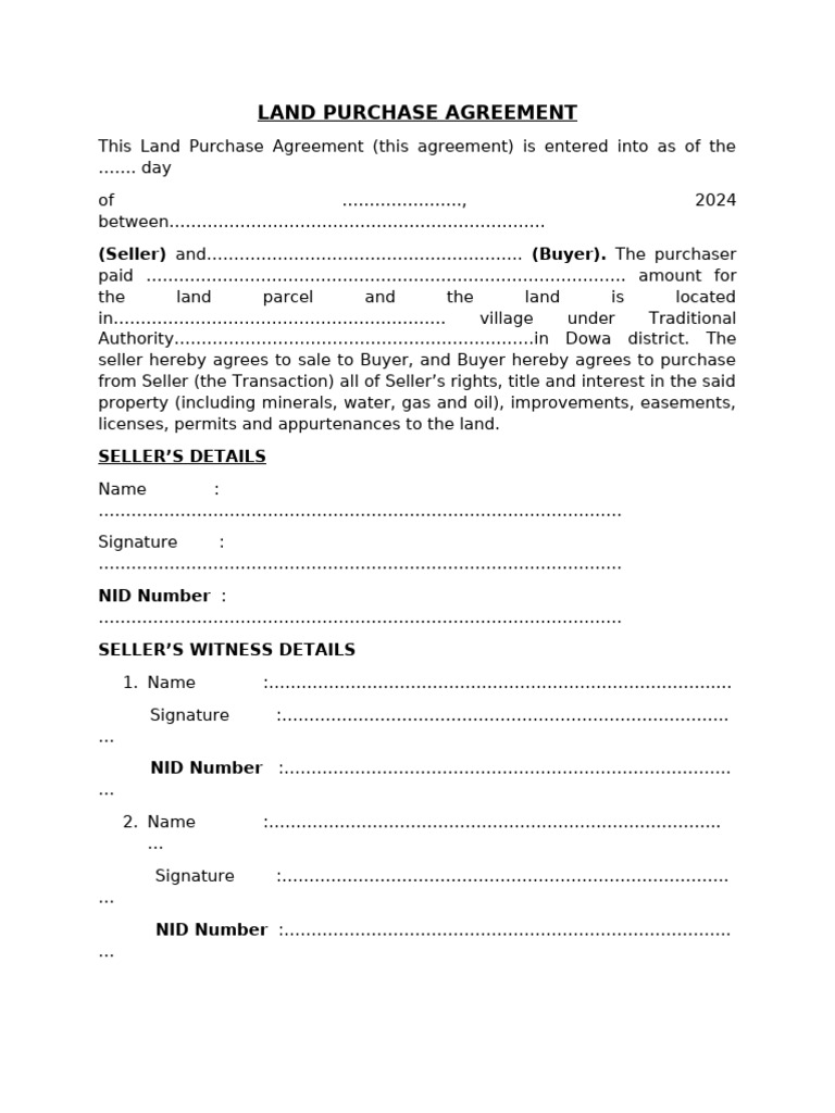 Land Purchase Agreement Template | PDF