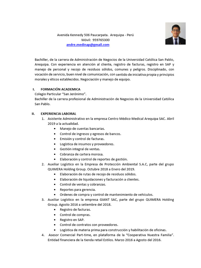 Andre Medina Perea CV | PDF | Economias | Business