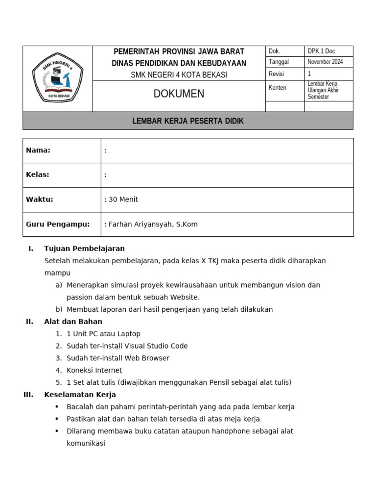 Job Sheet UAS DPK 1 | PDF