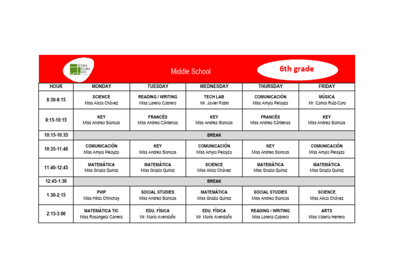 Schedule 2024-6th Grade | PDF