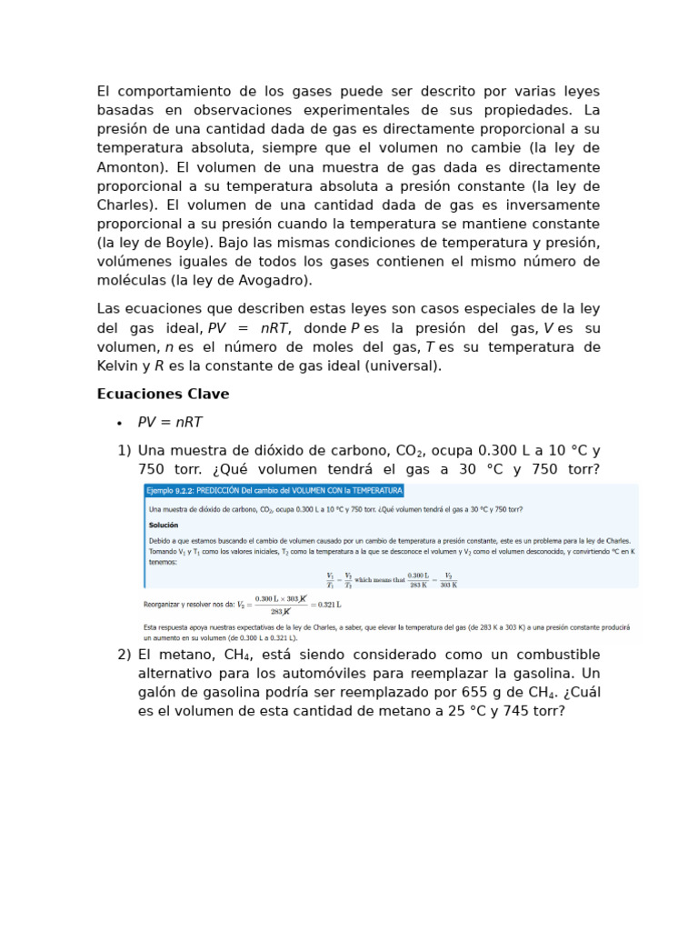 Leyes de los gases y ecuaciones clave | PDF