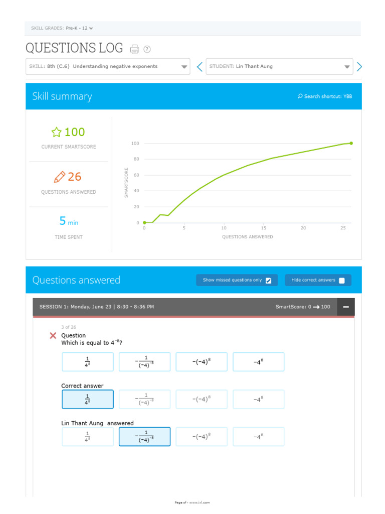IXL Questions Log 2025-06-23 Math 8 YBB Aung Lin Thant | PDF