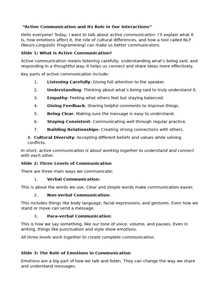 Active Communication and Its Role in Our Interactions | PDF ...