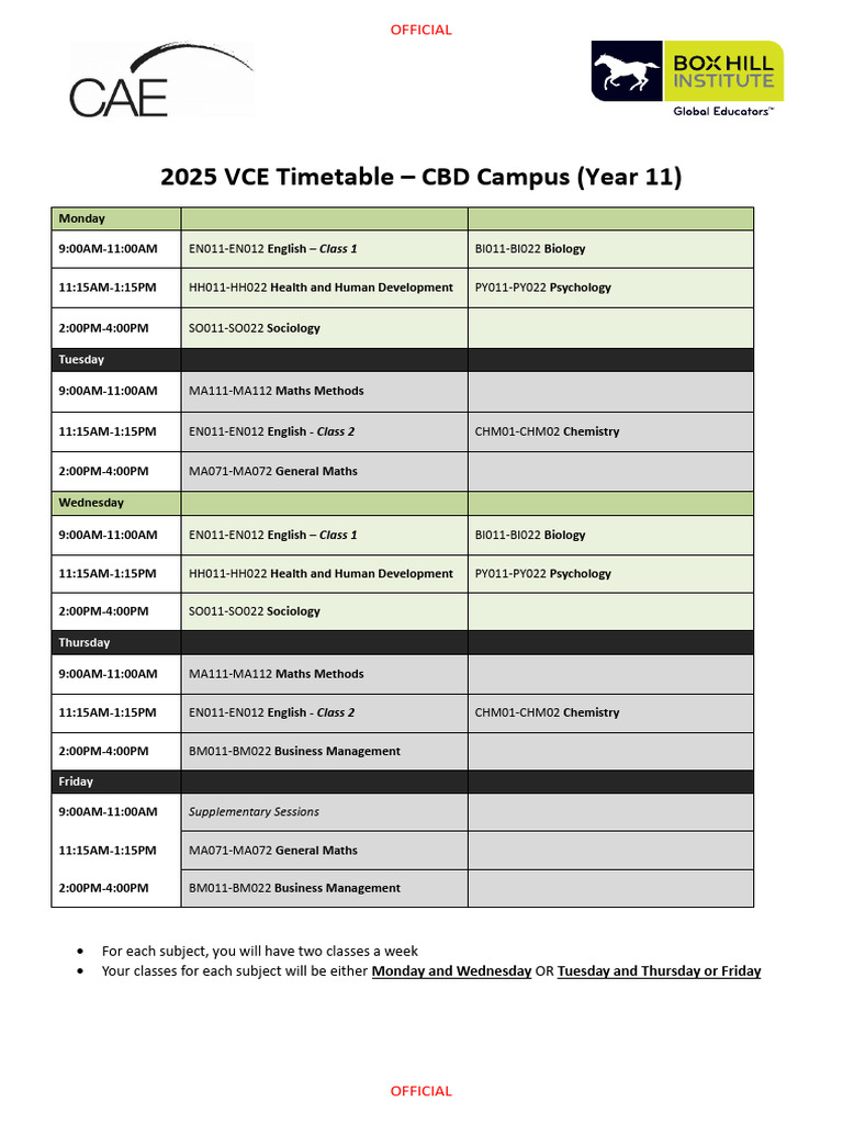 2025 VCE Exam Timetable Overview | PDF