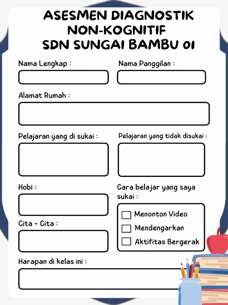Asesmen Diagnostik Non Kognitif Lembar Kerja Prapembelajaran SMP SMA Biru Pastel Ilustratif PDF ...
