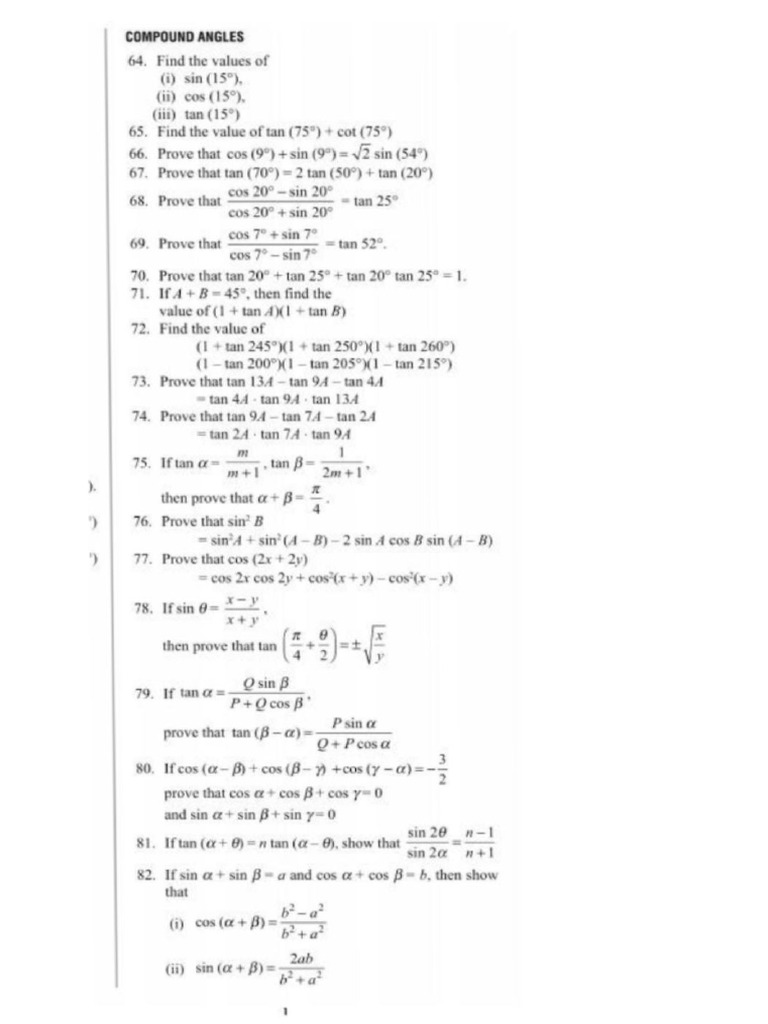 Trigonometry Sheet | PDF