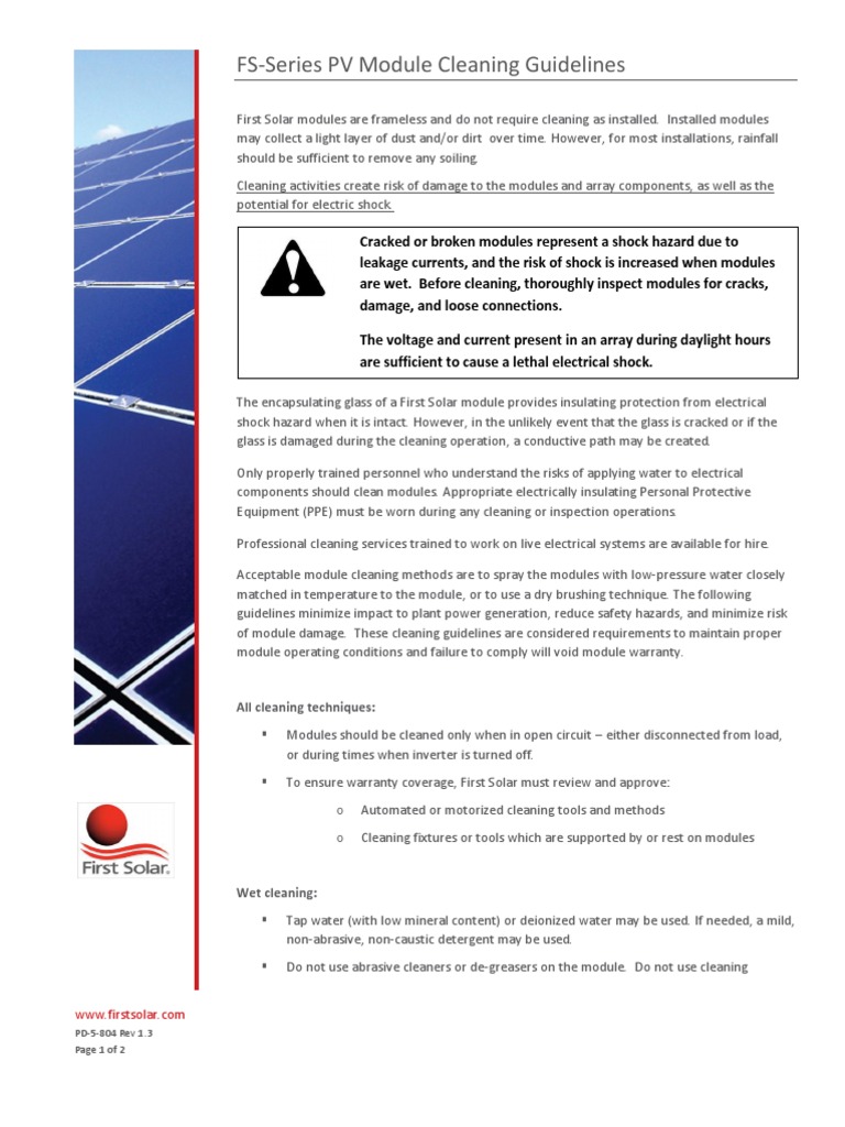 FS-Series PV Module Cleaning Guidelines: Requirements and ...