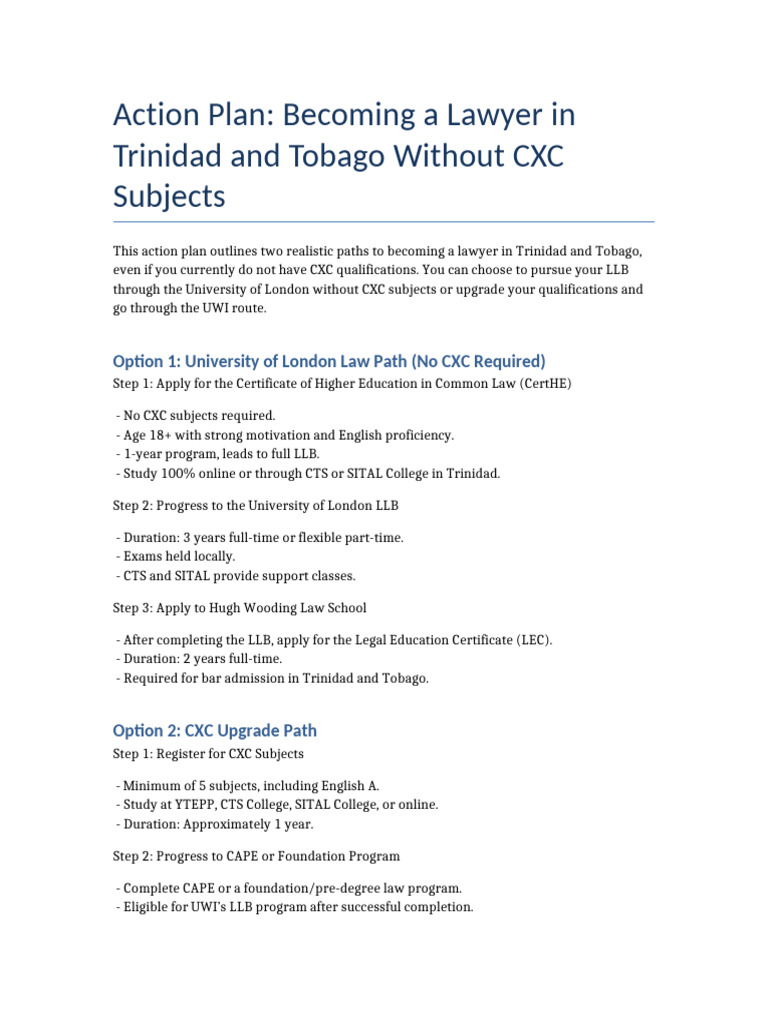 Lawyer Action Plan Trinidad No CXC | PDF