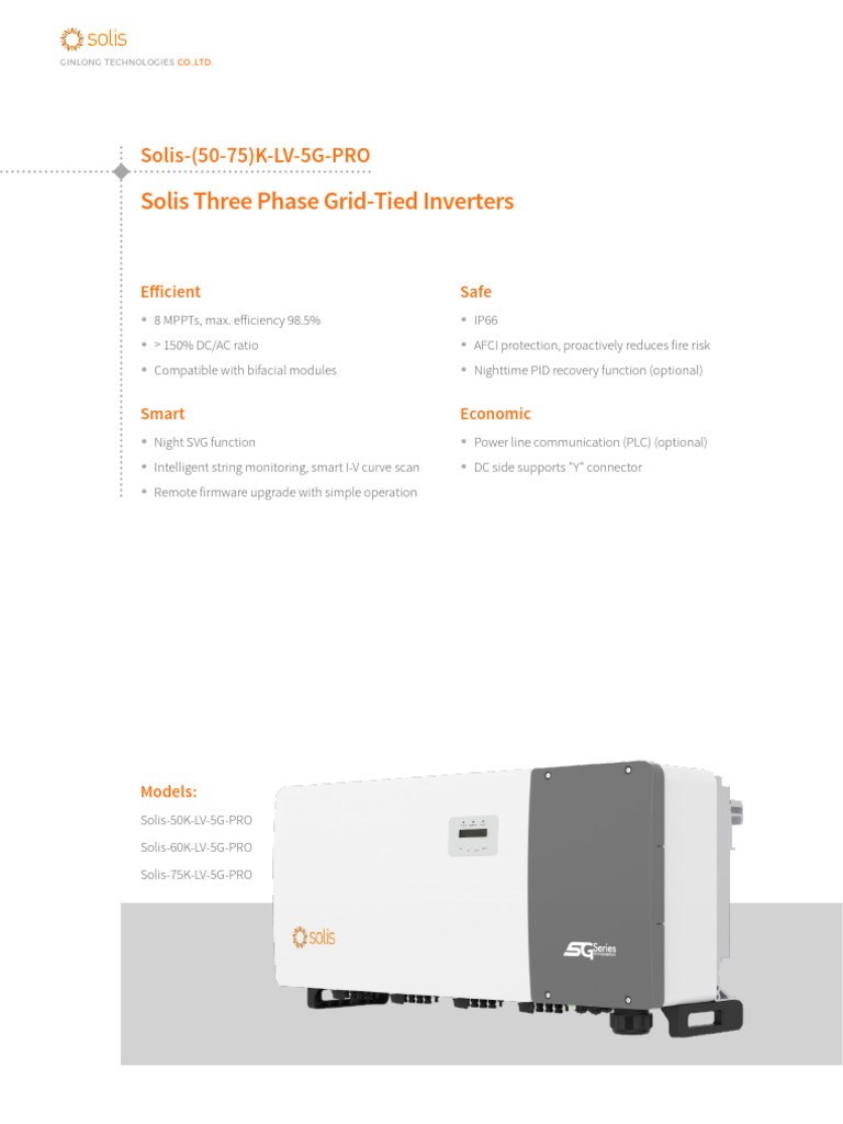 Solis 50-75K LV 5G PRO Datasheet | PDF | Power Inverter | Alternating ...