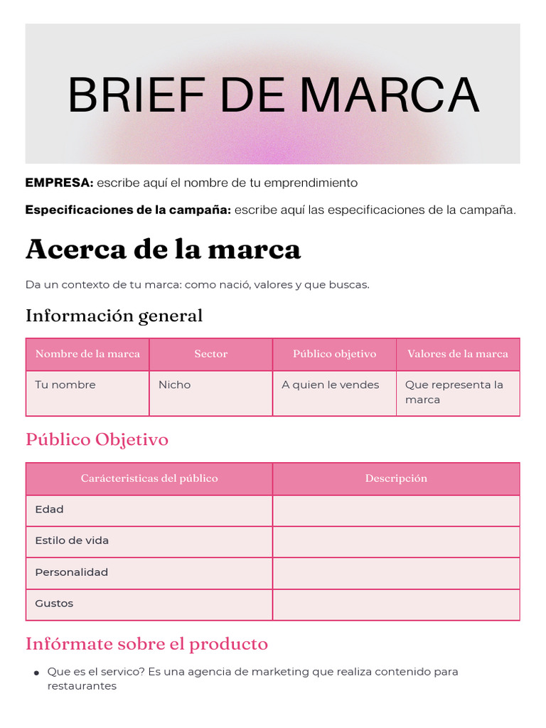 Brief de Marca para Agencia de Marketing | PDF